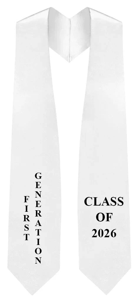 White "First Generation" 2026 Graduation Stole – Gradshop
